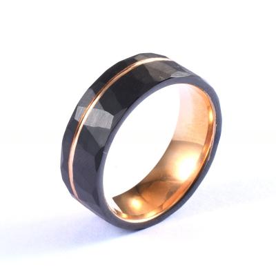 China Geometric Black and Rose Gold Plated Tungsten Wedding Band 8mm Dome Edges for sale