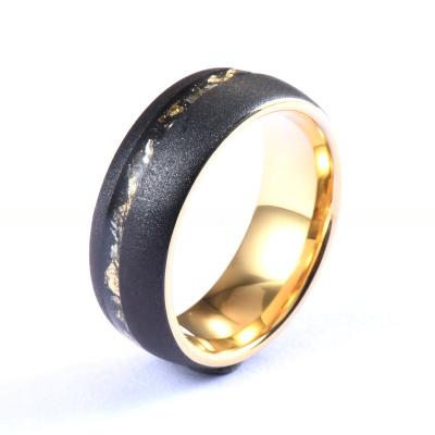China 8mm Men Crushed Meteorite Tungsten Ring Sandblasted Gold and Black Gold Foil for sale