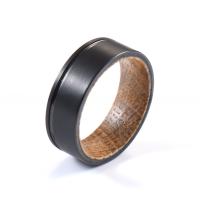 China 8mm Black Tungsten Ring with Grooved Offset Whiskey Barrel Wood Liner Classic Men Wedding Band for sale