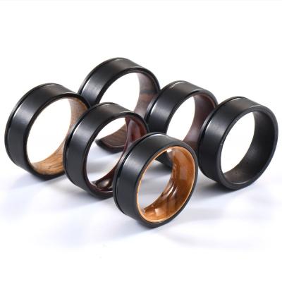 China 8mm Flat Offset Grooved Tungsten Carbide Ring with Wood Olive Rosewood Liner for Party for sale