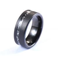 China 8mm Black Plated Sandblasted Tungsten Wedding Ring with Crushed Meteorite Inlay for sale