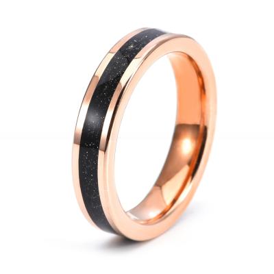 China Rose Gold Black Tungsten Carbide Ring 8mm Polished Sandstone Inlay Wedding Band for sale
