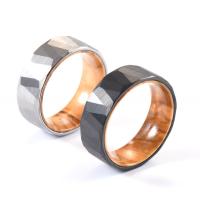 China 8mm Faceted Silver Black Wedding Band Olive Wood Sleeve Inlay Tungsten Ring for Men Women for sale