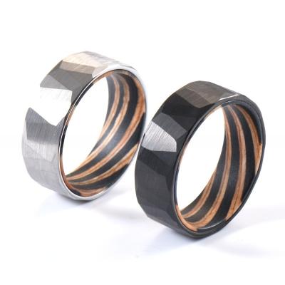 China 8mm Faceted Tungsten Carbide Ring with Colorful Wood Insert Comfort Fit for Men Silver Black for sale