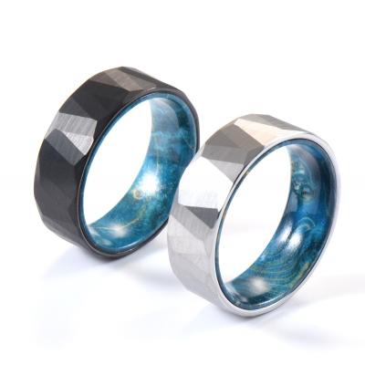 China 8mm Black Tungsten Ring with Turquoise Wood Inlay for Men Wedding Anniversary Gift for sale
