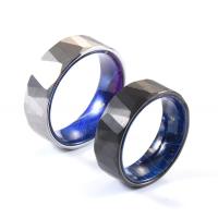 China 8mm Tungsten Ring with Blue Purple Box Elder Wood Inlay Brushed Faceted Silver or Black Wedding Band for sale