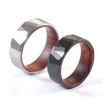 China 8mm Faceted Tungsten Ring with Silver Black Iron Wood Sleeve Inlay Channel Setting for Men Women for sale