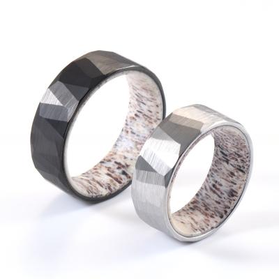 China 8mm Deer Antler Brushed Faceted Hammered Tungsten Wedding Ring for Men Comfort Fit Hunting Ring for sale