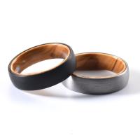 China 6mm Tungsten Ring with Olive Wood Inlay Dome Style Comfort Fit Men Wedding Ring Silver or Black for sale