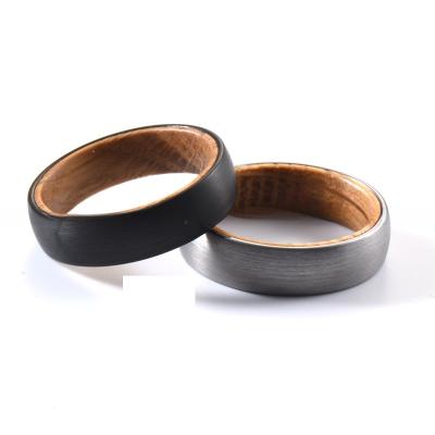 China 6mm Tungsten Ring Silver or Black Plated Whiskey Barrel Wood Wedding Band for Men Women for sale