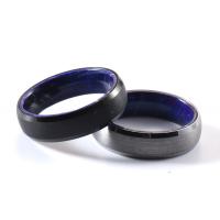China Classic 6mm Beveled Tungsten Ring Black Silver Plated Blue Purple Wood Inlay Unisex Jewelry Gift for sale