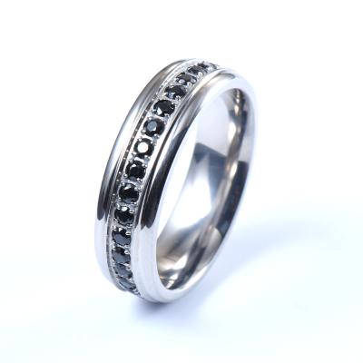 China Women's Titanium Wedding Rings 6mm Width with Black Cubic Zirconia Inlay - Durable Jewelry for Special Occasions for sale