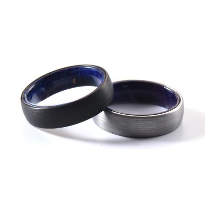 China Classic 6mm Dome Tungsten Ring Black Silver Plated Blue Purple Wood Inlay Stylish Jewelry Gift Men Women for sale