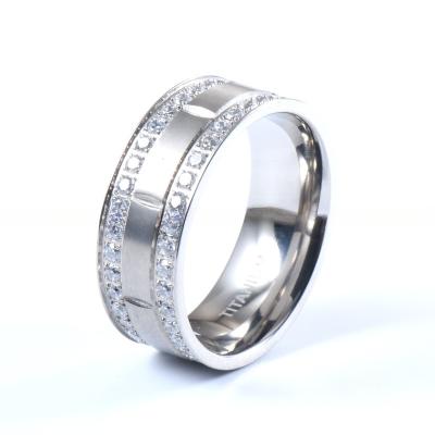 China 9mm Titanium Wedding Ring with Dual Cubic Zirconia Inlay Lines for Women - Contemporary Bridal Band for sale