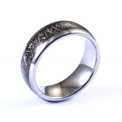 China 8mm Silver Tungsten Carbide Black Meteorite Ring Fashionable Wedding Band Custom Diamond Shape for sale