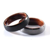 China Tungsten Ring 6mm Silver Black Plated Wedding Band Rose Wood Inlay Comfort Fit for sale