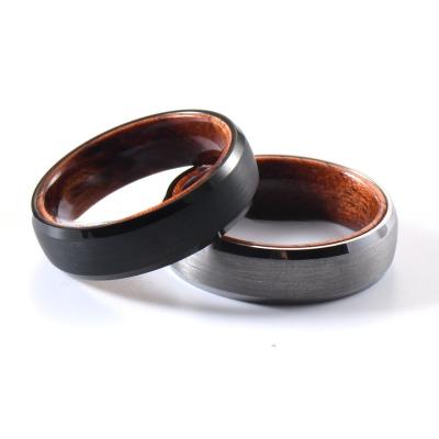 China Tungsten Ring 6mm Silver Black Plated Wedding Band Rose Wood Inlay Comfort Fit for sale