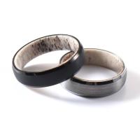 China 6mm Tungsten Ring with Natural Deer Antler Inlay Silver or Black Plated Beveled Edges Unisex Wedding Band for sale