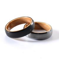 China 6mm Tungsten Ring with Olive Wood Inlay Silver or Black Plating Beveled Edges for sale