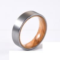 China 6mm Brushed Silver Tungsten Flat Edges with Olive Wood Inner Wedding Ring Comfort Fit for sale