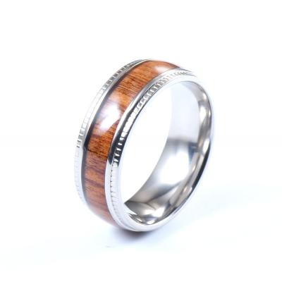 China 8mm Titanium Men's Wedding Band with Koa Wood Inlay - Invisible Setting, Hypoallergenic Ring for sale
