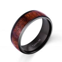 China 8mm Black Wooden Wedding Titanium Rings with Koa Wood Inlay for Men and Women - Durable 8mm Width Hypoallergenic Bands for sale