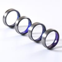 China 6mm Brushed Silver Tungsten Carbide Ring Inlay Blue Purple Box Elder Wood Flat Dome Beveled Edge Wedding Band for sale