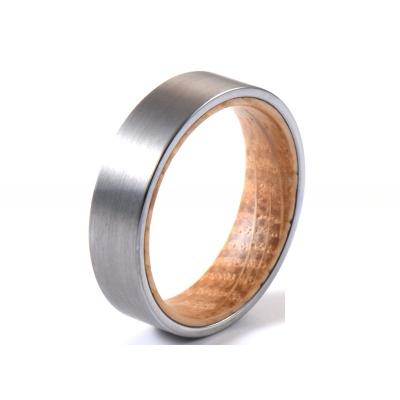 China 6mm Brushed Silver Tungsten Ring with Whiskey Barrel Wood Inlay Unisex Wedding Band for sale