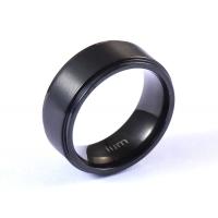 China Men's Black Titanium Wedding Band 8mm Width with Brushed Finish and Stepped Edges - Durable Titanium Ring for sale