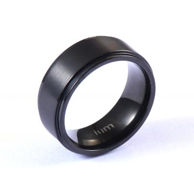 China Men's Black Titanium Wedding Band 8mm Width with Brushed Finish and Stepped Edges - Durable Titanium Ring for sale