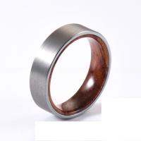 China 6mm Brushed Silver Tungsten Ring with Rose Wood Inner Flat Edges Wedding Engagement Gift for sale