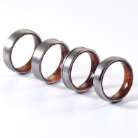China Geometric Pattern Tungsten Wedding Band 6mm Rose Wood Inner Ring Beveled Offset Grooved Styles Men Women for sale