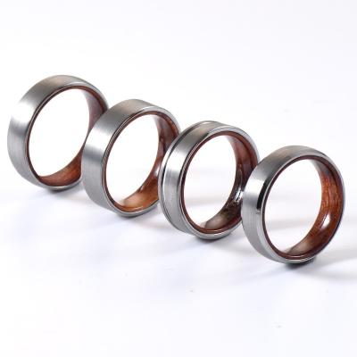 China Geometric Pattern Tungsten Wedding Band 6mm Rose Wood Inner Ring Beveled Offset Grooved Styles Men Women for sale