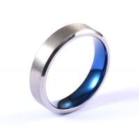 China Men's 6mm Silver Blue Plated Titanium Wedding Band Ring with Third Party Appraisal - Brushed Finish for sale