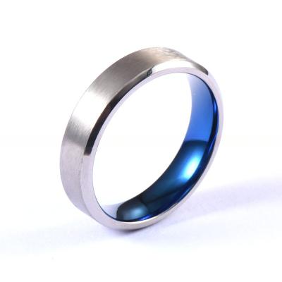 China Men's 6mm Silver Blue Plated Titanium Wedding Band Ring with Third Party Appraisal - Brushed Finish for sale