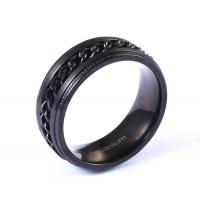 China 8mm Gear Step Edge Black Titanium Ring with Stainless Steel Chain Braided Inlay - Industrial Style Jewelry for sale
