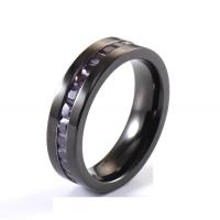 China 6mm Purple CZ Stone Inlay Black Plated Titanium Wedding Ring with Flat Edges for Men and Women for sale