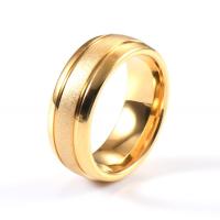 China 18K Gold Tungsten Wedding Band Ring 8mm Sandblasted Center Two Grooved Polished Dome Edges for sale