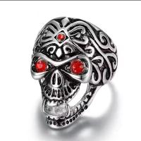 China Vintage Flower Carved Stainless Steel Men's Ring with Red Crystal Eye - Halloween Party Accessory in Multiple Sizes for sale