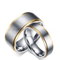 China Silver Gold Step Edges Men's Stainless Steel Wedding Band 8mm 6mm with Diamond Shape Comfort Fit Design for sale