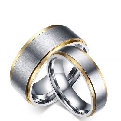 China Silver Gold Step Edges Men's Stainless Steel Wedding Band 8mm 6mm with Diamond Shape Comfort Fit Design for sale