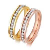 China 4mm Cubic Zirconia Stainless Steel Wedding Ring in Rose Gold and Black Gold - Waterproof Stackable Design for sale