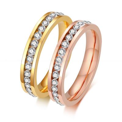 China 4mm Cubic Zirconia Stainless Steel Wedding Ring in Rose Gold and Black Gold - Waterproof Stackable Design for sale