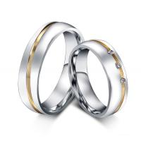 China 6mm Stainless Steel Couples Rings with Cubic Zirconia - Silver and Gold Knurling Diamond Patterns for sale