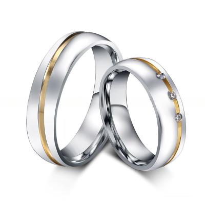 China 6mm Stainless Steel Couples Rings with Cubic Zirconia - Silver and Gold Knurling Diamond Patterns for sale