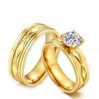 China 6mm Invisible Setting Gold Plated CZ Inlay Stainless Steel Wedding Rings for Men and Women for sale