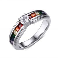 China Stainless Steel Wedding Ring Inlay Six Color CZ Stone 6mm Fashion Jewelry for sale