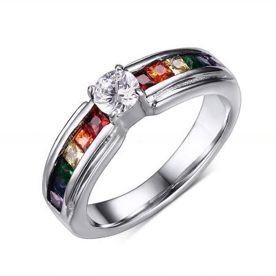 China Stainless Steel Wedding Ring Inlay Six Color CZ Stone 6mm Fashion Jewelry for sale
