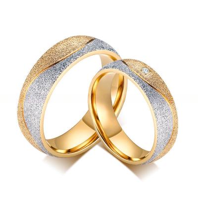 China Diamond Shape Galaxy Stainless Steel Ring Silver 18K Gold Plated Two Tone Sandblasted 6mm for sale