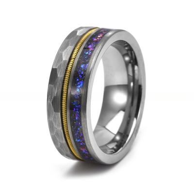 China 8mm Silver Tungsten Guitar String Ring with Blue Sandstone Inlay - Third Party Diamond Shape Appraisal Certified for sale